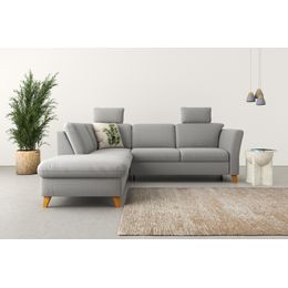 Ecksofa Home Affaire "Trelleborg L-Form", grau, B:252cm H:86cm T:213cm, 100% Polyester, Sofas, Ecksofa, Federkern-Polsterung, wahlweise mit Bettfunktion und Stauraum