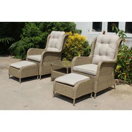 Garten-Essgruppe Garden Pleasure "Sessel-Set »VALENCIA«" Sitzmöbel-Sets beige (beige, silberfarbend) 2 Sessel, Hocker, Tisch LxB: 54x43 cm, inkl Auflagen