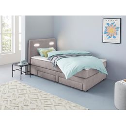 Boxbett Inosign "Luan", grau (stone), B:127cm L:211cm, Komplettbetten, Boxspringbett, Schubkästen, LED-Beleuchtung und Topper, in Breite 120 cm und 180 cm