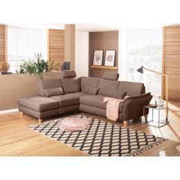 Ecksofa Home Affaire "Palace L-Form", braun (hellbraun), B:259cm H:89cm T:225cm, Struktur fein (100% Polyester);Struktur (100% Polyester);Luxus-Microfaser Lederoptik (100% Polyester), Sofas, Ecksofa, incl. Sitztiefenverstellung, wahlweise mit Bettfunktion und Stauraum