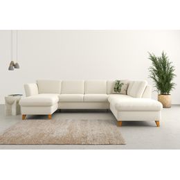 Wohnlandschaft Home Affaire "Trelleborg U-Form", beige (creme), B:307cm H:86cm T:213cm, 100% Polyester, Sofas, Wohnlandschaft, Federkern-Polsterung, wahlweise mit Bettfunktion und Stauraum
