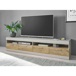 Lowboard Inosign "SCARA" Sideboards Gr. B/H/T: 200 cm x 46 cm x 45 cm, 4, grau (kieselgrau) Lowboards mit Applikation Zinneiche Dekor, Breite 200 cm, Softclose-Funktion