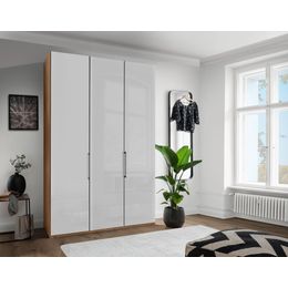 Falttürenschrank Wiemann "Monaco" Schränke Gr. B/H/T: 148,4 cm x 236 cm x 58 cm, 3 St., braun (bianco, eiche, nachbildung, glas weiß) mit Glasfront sowie hochwertigen Beschlägen