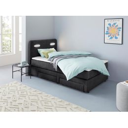 Boxbett Inosign "Luan", schwarz, B:127cm L:211cm, Komplettbetten, Boxspringbett, Schubkästen, LED-Beleuchtung und Topper, in Breite 120 cm und 180 cm