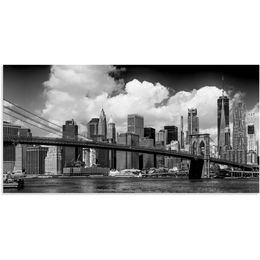 Wandbild Artland "Manhattan Skyline, Brooklyn Bridge" Bilder Gr. B/H: 100 cm x 50 cm, Alu-Dibond-Druck New York Querformat, 1 St., schwarz Kunstdrucke als Alubild, Outdoorbild, Leinwandbild, Wandaufkleber, versch. Größen