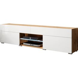 Lowboard Inosign "Carrera" Sideboards Gr. B/H/T: 180 cm x 45,4 cm x 33 cm, matt-hochglanz, 2, braun (eichefarben votan, weiß hochglanz) Lowboards Breite 180 cm