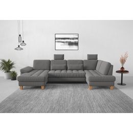 Sit & More Wohnlandschaft SIT & MORE "Westham U-Form", grau, B:338cm H:88cm T:172cm, 90% Polyester 10%Polyamid, Sofas, Wohnlandschaft, wahlweise mit Bettfunktion, Bettkasten, Sitztiefenverstellung