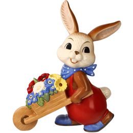 Osterhase Goebel "So schön ist der Frühling" Dekofiguren Gr. B/H/T: 9 cm x 22 cm x 25 cm, bunt Dekofiguren Sammelfigur, Hasenjunge mit Schubkarre und Blumen