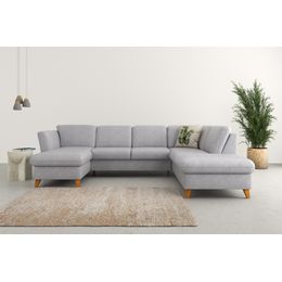 Wohnlandschaft Home Affaire "Trelleborg U-Form", silber, B:307cm H:86cm T:213cm, 100% Polyester, Sofas, Wohnlandschaft, Federkern-Polsterung, wahlweise mit Bettfunktion und Stauraum