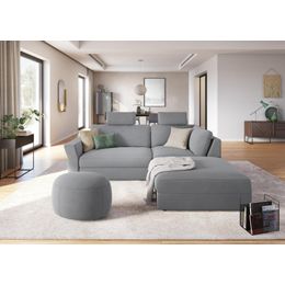 Sit & More Ecksofa SIT & MORE "Cadabra L-Form", grau (hellgrau), B:243cm H:80cm T:198cm, Samtoptik (100% Polyester);Soft clean (98% Polyester, 2% Polyamid);Struktur fein (100% Polyester), Sofas, Ecksofa, Breite 243 cm, inklusive Sitztiefenverstellung
