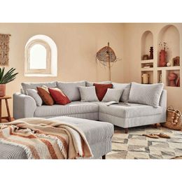 Lisa Design - Rune – ecksofa rechts – 4-sitzer – mit hocker – aus cord - hellgrau