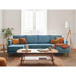 Lisa Design - Charlie – wohnlandschaft u-form – 7-sitzer – mit schlaffunktion und bettkasten – aus cord - entenblau