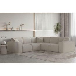 Fun Moebel - Ecksofa Designersofa celes premium Stoff Ascot Bukla Beige Seite Universal