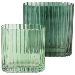 Boltze Gruppe - Vasen tulipa, grünes Glas, 2er-Set