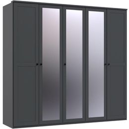 Lomadox Kleiderschrank 225cm, 5-türig, grau mit Spiegeltüren, CROPANI-43