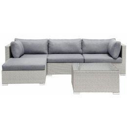 Beliani Lounge Set Hellgrau Polyrattan 4er Set Rechtsseitig mit Auflagen Grau Modern Gartenausstattung Terrasse Outdoor