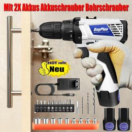 Dayplus - Akkuschrauber 45N.M Akku-Bohrschrauber Tool led Bohrmaschine Koffer mit 2X Akkus