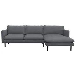 Ecksofa FLEXLUX "Bolzano" Sofas Gr. B/H/T: 261cm x 61cm x 165cm, Bouclé, Chaiselongue rechts, blau (navy blau) Sitzaufbau mit Kaltschaum & Stahl-Wellen, loose Sitz -& Rückenkissen