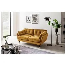 2-Sitzer TRENDS BY HG "Amira" Sofas Gr. B/H/T: 167cm x 84cm x 93cm, Luxus-Microfaser, gelb (mustard) mit Strasssteinen und goldfarben Applikationen