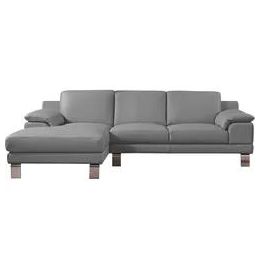 Ecksofa Egoitaliano "Shakira, Design und super Sitzkomfort auf hohem Niveau, tolle Details" Sofas Gr. B/H/T: 236cm x 84cm x 152cm, Leder BULL, Recamiere links, grau (stone) mit Recamiere, L-Form, edle Füße