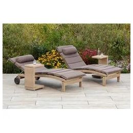 Garten-Essgruppe Merxx "Andalusia" Sitzmöbel-Sets Gr. B/H/T: 90cm x 100cm x 208cm, Liege mit Beistelltisch, beige (natur + braun) 2 Liegen mit Auflagen, Beistelltische