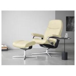 Relaxsessel stressless "Consul" Sessel Gr. Leder PALOMA, Cross Base Schwarz, L, Relaxfunktion-Drehfunktion-PlusTMSystem-Gleitsystem-BalanceAdaptTM, B/H/T: 91cm x 102cm x 79cm, beige (vanilla paloma) mit Hocker, Cross Base, Größe S, M & L, Holzakzent Schwarz