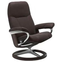 Relaxsessel stressless "Consul" Sessel Gr. Leder PALOMA, Signature Base Wenge, BalanceAdaptTM-PlusTMSystem-Gleitsystem-Relaxfunktion-Drehfunktion-Kopfstützenverstellung-Rückteilverstellung, B/H/T: 78cm x 97cm x 70cm, braun (chocolate paloma) mit Signature Base, Größe S, Gestell Wenge