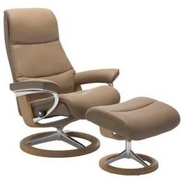 Relaxsessel stressless "View" Sessel Gr. Leder PALOMA, Cross Base Eiche, Relaxfunktion-Drehfunktion-PlusTMSystem-Gleitsystem-BalanceAdaptTM, B/H/T: 82cm x 109cm x 81cm, braun (almond paloma) mit Signature Base, Größe M,Gestell Eiche