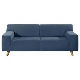 2-Sitzer Tom Tailor HOME "NORDIC PURE" Sofas Gr. B/H/T: 186cm x 77cm x 91cm, Samtstoff STC, blau (ink stc 6) im Retrolook, Füße Buche natur