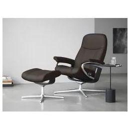 Relaxsessel stressless "Consul" Sessel Gr. Leder BATICK, Cross Base Schwarz, M, Relaxfunktion-Drehfunktion-PlusTMSystem-Gleitsystem-BalanceAdaptTM, B/H/T: 82cm x 102cm x 72cm, braun (brown batick) mit Hocker, Cross Base, Größe S, M & L, Holzakzent Schwarz