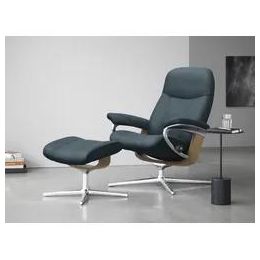 Relaxsessel stressless "Consul" Sessel Gr. ROHLEDER Stoff Q2 FARON, Cross Base Eiche, Relaxfunktion-Drehfunktion-PlusTMSystem-Gleitsystem-BalanceAdaptTM, B/H/T: 91cm x 102cm x 79cm, blau (petrol q2 faron) mit Cross Base, Größe S, M & L, Holzakzent Eiche