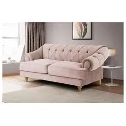 3-Sitzer Home Affaire "Alegra", beige (puder), B:208cm H:86cm T:108cm, Samtoptik (100% Polyester), Luxus-Microfaser Vintagelook (100% Polyester), Struktur fein (100% Polyester), Sofas, mit Knopfheftung im Rücken, Keder und Nieten in Armlehnen