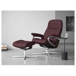 Relaxsessel stressless "Consul" Sessel Gr. Leder BATICK, Cross Base Braun, S, Relaxfunktion-Drehfunktion-PlusTMSystem-Gleitsystem-BalanceAdaptTM, B/H/T: 78cm x 97cm x 70cm, rot (bordeaux batick) mit Hocker, Cross Base, Größe S, M & L, Holzakzent Braun