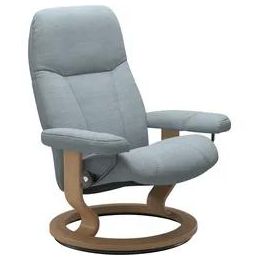 Relaxsessel stressless "Consul" Sessel Gr. Struktur fein JASMINE, Classic Base Eiche, PlusTMSystem-Gleitsystem-Relaxfunktion-Drehfunktion-Kopfstützenverstellung-Rückteilverstellung, B/H/T: 85cm x 100cm x 77cm, blau (light blue jasmine) mit Classic Base, Größe L, Gestell Eiche