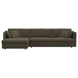 Ecksofa FLEXLUX "Lovane" Sofas Gr. B/H/T: 323cm x 84cm x 183cm, Lederoptik, Chaiselongue links, braun (camel brown) Weich & anschmiegsam, große Sitztiefe auf Kaltschaum, Dekokissen inkl.