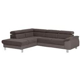 Ecksofa COTTA "Komaris L-Form" Sofas Gr. B/H/T: 249 cm x 72 cm x 100 cm, Kunstleder SOFTLUX-Struktur, Ottomane links, ohne Bettfunktion-ohne Bettkasten-ohne RGB-LED-Beleuchtung-mit Kopfteilverstellung, braun (mud, espresso) inklusive Kopf- bzw. Rückenverstellung, wahlweise Bettfunktion