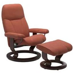 Relaxsessel stressless "Consul" Sessel Gr. Leder PALOMA, Classic Base Braun, PlusTMSystem-Gleitsystem-Relaxfunktion-Drehfunktion-Kopfstützenverstellung-Rückteilverstellung, B/H/T: 76cm x 100cm x 71cm, rot (henna paloma) mit Hocker, Classic Base, Größe M, Gestell Braun