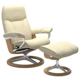 Relaxsessel stressless "Consul" Sessel Gr. Leder PALOMA, Signature Base Eiche, BalanceAdaptTM-PlusTMSystem-Gleitsystem-Relaxfunktion-Drehfunktion-Kopfstützenverstellung-Rückteilverstellung, B/H/T: 82cm x 102cm x 72cm, beige (vanilla paloma) mit Hocker, Signature Base, Größe M, Gestell Eiche