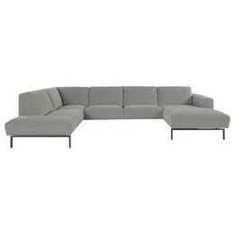 Wohnlandschaft Andas "Lungre, U-Form" Sofas Gr. B/H/T: 335cm x 82cm x 197cm, Stucktur weich, Recamiere rechts, Wohnlandschaft XL, grau (grey pinstripe) in verschiedenen Größen, extra hohe Füße aus Metall