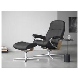 Relaxsessel stressless "Consul" Sessel Gr. Leder PALOMA, Cross Base Eiche, Relaxfunktion-Drehfunktion-PlusTMSystem-Gleitsystem-BalanceAdaptTM, B/H/T: 91cm x 102cm x 79cm, grau (rock paloma) mit Cross Base, Größe S, M & L, Holzakzent Eiche