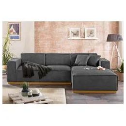 Ecksofa Home Affaire "Terry L-Form" Sofas Gr. B/H/T: 274cm x 75cm x 165cm, Luxus-Microfaser, Recamiere rechts, Ecksofa frei im Raum stellbar, grau (anthrazit) Ecksofa Möbel Polstermöbel Sofas mit offener Kedernaht und Holzuntergestell