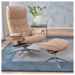 Relaxsessel stressless "London" Sessel Gr. Leder PALOMA, Star Base-High Base, PlusTMSystem-Gleitsystem-BalanceAdaptTM, B/H/T: 80cm x 116cm x 71cm, beige (sand paloma) mit Hocker, High Back, Star Base, Gestell Chrom