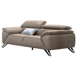 2,5-Sitzer NICOLETTI HOME Sofas Gr. B/H/T: 204 cm x 72 cm x 107 cm, Leder TOUCH, braun (taupe scuro) Breite 204 cm, inklusive Kopfteilverstellung, Metallfüße