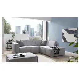 Ecksofa Trendmanufaktur "Dice, aktuelles Design, L-Form, mit komfortabler" Sofas Gr. B/H/T: 275cm x 77cm x 220cm, Struktur grob, Ottomane rechts, 275cm x 220cm (BxT) mit Sitztiefenverstellung, grau (falcon) Sitztiefenverstellung und Kaltschaumpolsterung toller Sitzkomfort