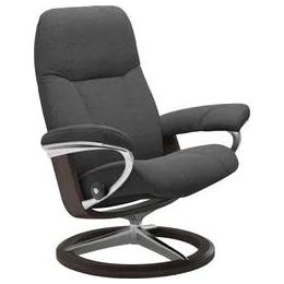 Relaxsessel stressless "Consul" Sessel Gr. ROHLEDER Stoff Q2 FARON, Signature Base Wenge, BalanceAdaptTM-PlusTMSystem-Gleitsystem-Relaxfunktion-Drehfunktion-Kopfstützenverstellung-Rückteilverstellung, B/H/T: 78cm x 97cm x 70cm, grau (dark grey q2 faron) mit Signature Base, Größe S, Gestell Wenge