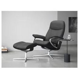 Relaxsessel stressless "Consul" Sessel Gr. ROHLEDER Stoff Q2 FARON, Cross Base Schwarz, Relaxfunktion-Drehfunktion-PlusTMSystem-Gleitsystem-BalanceAdaptTM, B/H/T: 91cm x 102cm x 79cm, grau (dark grey q2 faron) mit Hocker, Cross Base, Größe S, M & L, Holzakzent Schwarz