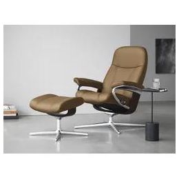 Relaxsessel stressless "Consul" Sessel Gr. Leder PALOMA, Cross Base Braun, L, Relaxfunktion-Drehfunktion-PlusTMSystem-Gleitsystem-BalanceAdaptTM, B/H/T: 91cm x 102cm x 79cm, braun (taupe paloma) mit Cross Base, Größe S, M & L, Holzakzent Braun