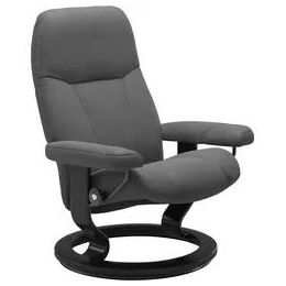 Relaxsessel stressless "Consul" Sessel Gr. Leder BATICK, Classic Base Schwarz, PlusTMSystem-Gleitsystem-Relaxfunktion-Drehfunktion-Kopfstützenverstellung-Rückteilverstellung, B/H/T: 72cm x 94cm x 70cm, grau (grey batick) mit Classic Base, Größe S, Gestell Schwarz