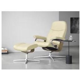 Relaxsessel stressless "Consul" Sessel Gr. Leder PALOMA, Cross Base Eiche, L, Relaxfunktion-Drehfunktion-PlusTMSystem-Gleitsystem-BalanceAdaptTM, B/H/T: 91cm x 102cm x 79cm, beige (vanilla paloma) mit Hocker, Cross Base, Größe S, M & L, Holzakzent Eiche