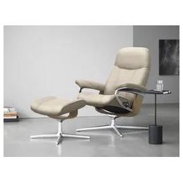 Relaxsessel stressless "Consul" Sessel Gr. ROHLEDER Stoff Q2 FARON, Cross Base Eiche, Relaxfunktion-Drehfunktion-PlusTMSystem-Gleitsystem-BalanceAdaptTM, B/H/T: 78cm x 97cm x 70cm, beige (light q2 faron) mit Hocker, Cross Base, Größe S, M & L, Holzakzent Eiche